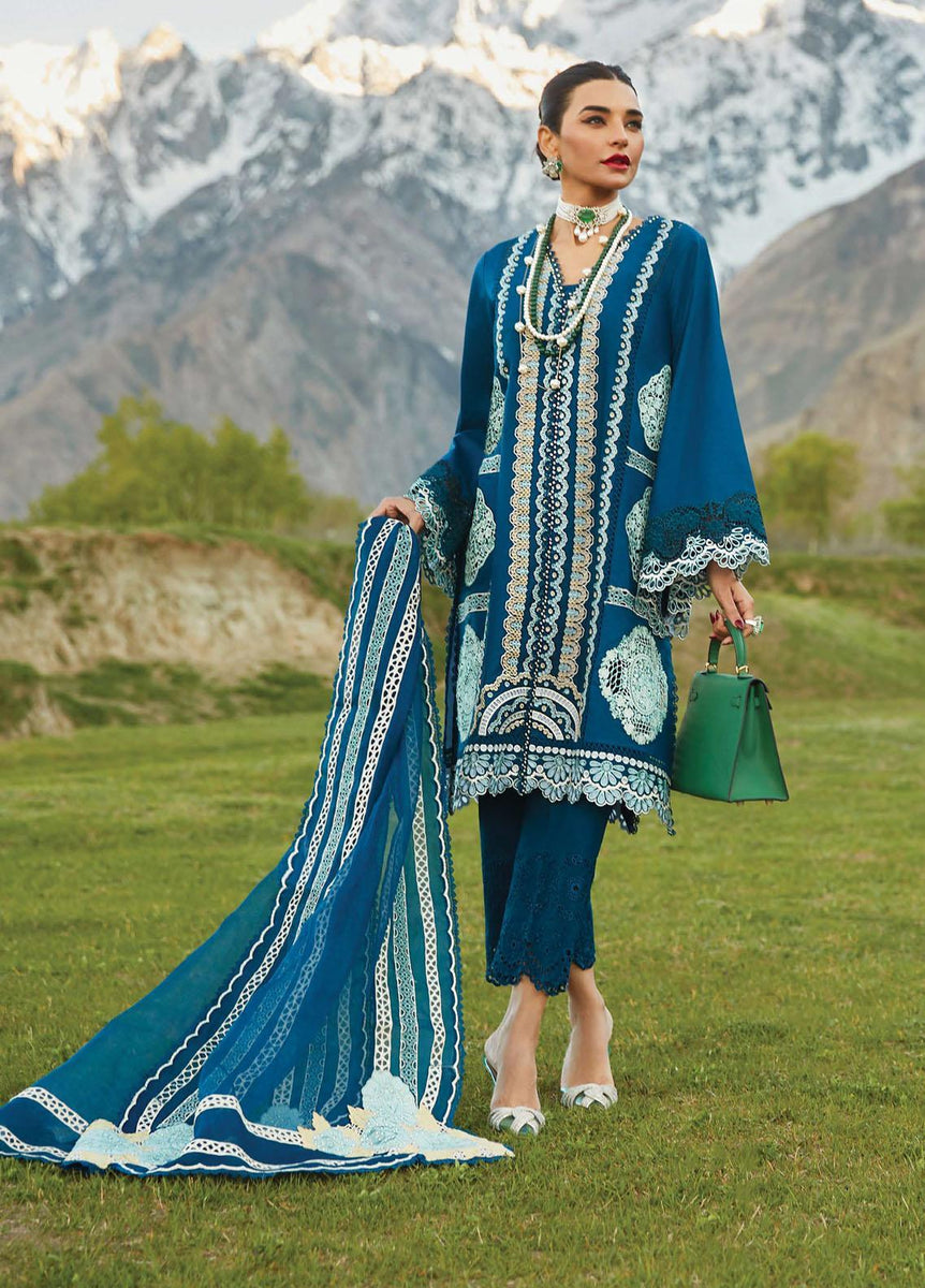 Crimson Embroidered Lawn Suits Unstitched 3 Piece CR23L 7A Cobalt Blue ...